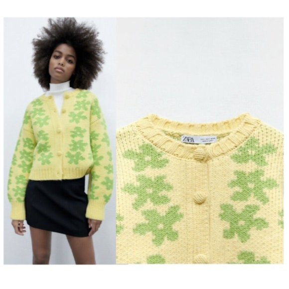 Zara | Sweaters | Zara Floral Jacquard Knit Cardigan Size S | Poshmark